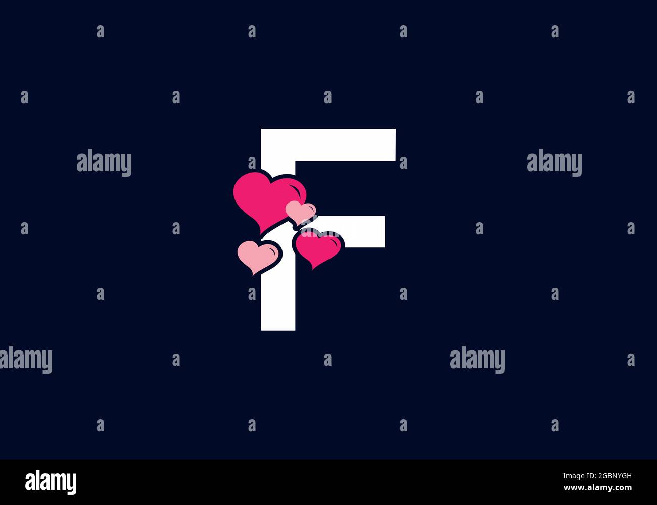 White pink color of F initial letter with love symbol design Stock ...
