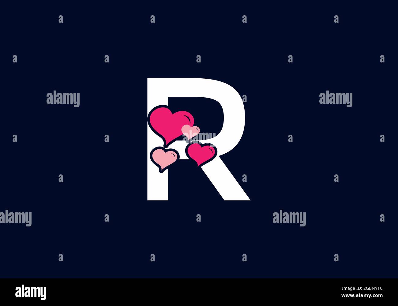 White pink color of R initial letter with love symbol design Stock ...