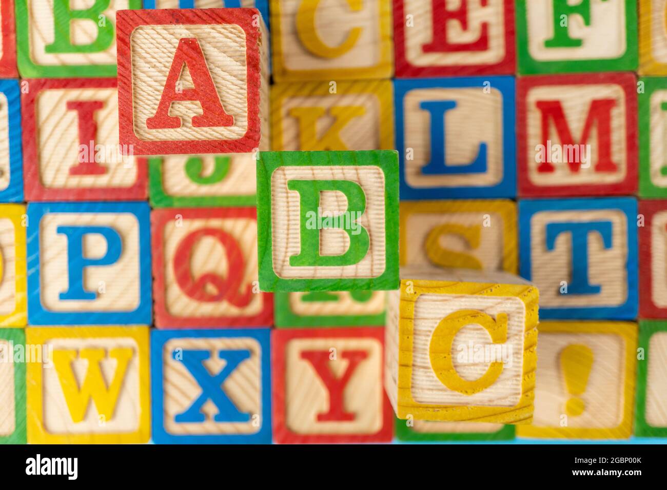 Education alphabet ABC wooden block Stock Photo - Alamy