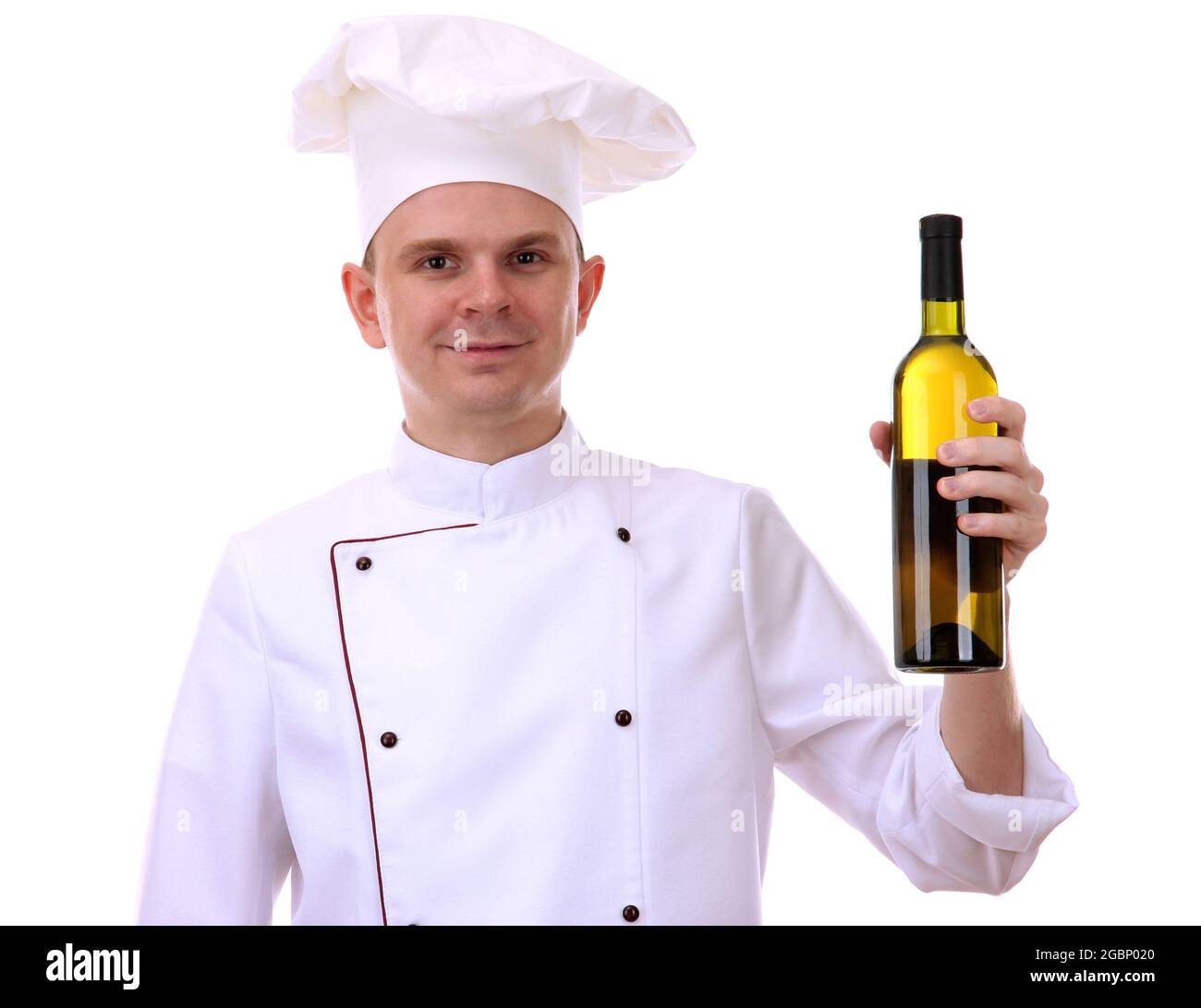 portrait of chef with wine isolated on white Stock Photo - Alamy
