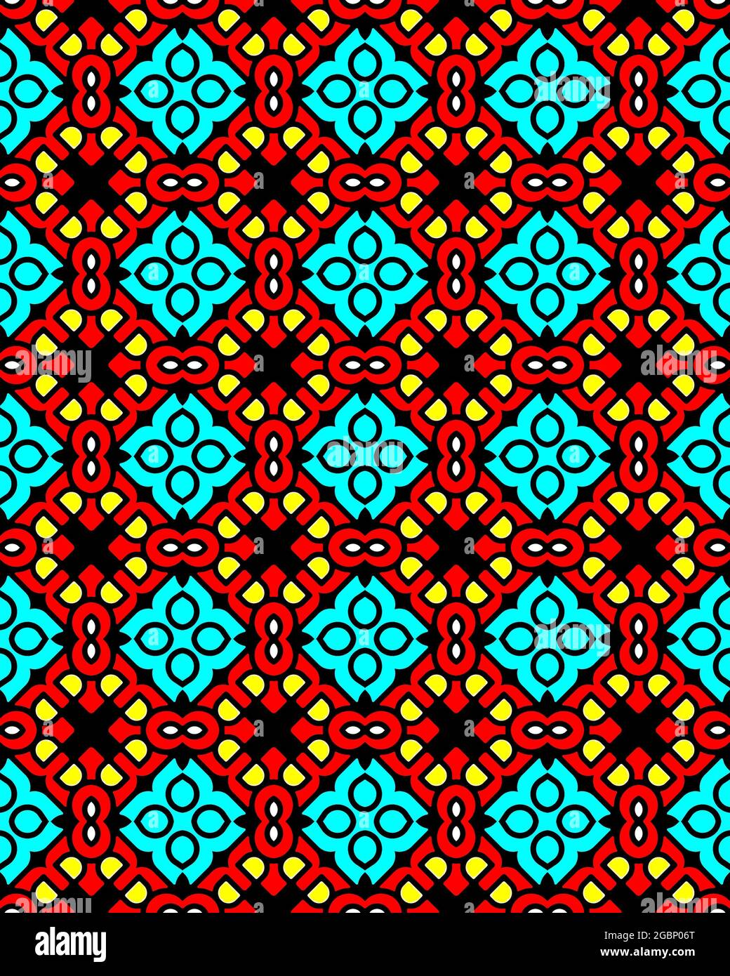 Seamless tile of geometric patterns in red and light blue colors Stock ...