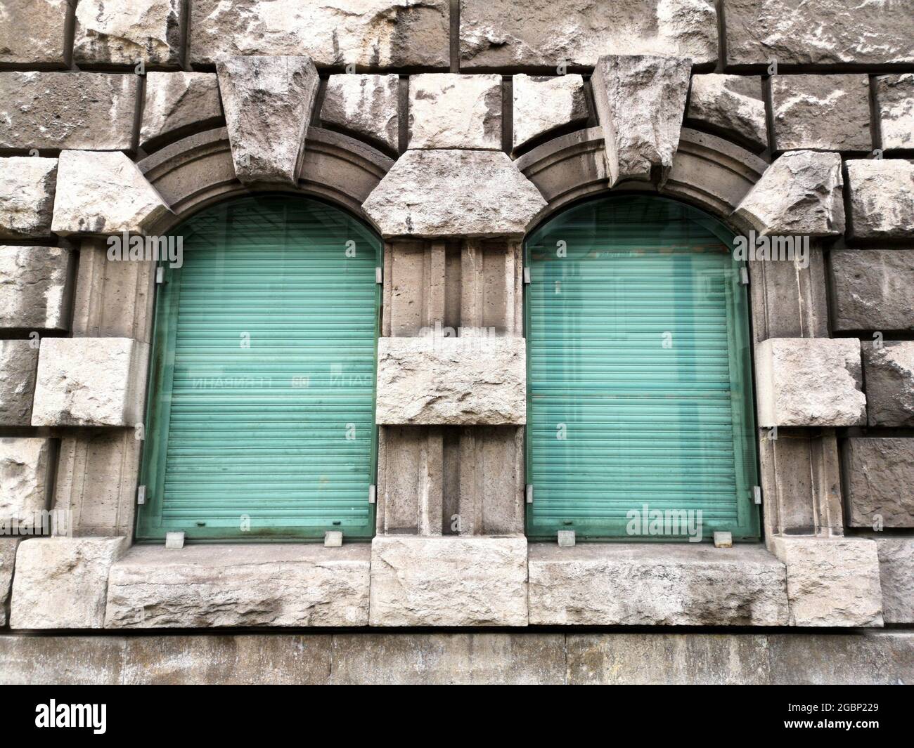 Beautiful architectural design of windows and stone wall Stock Photo ...