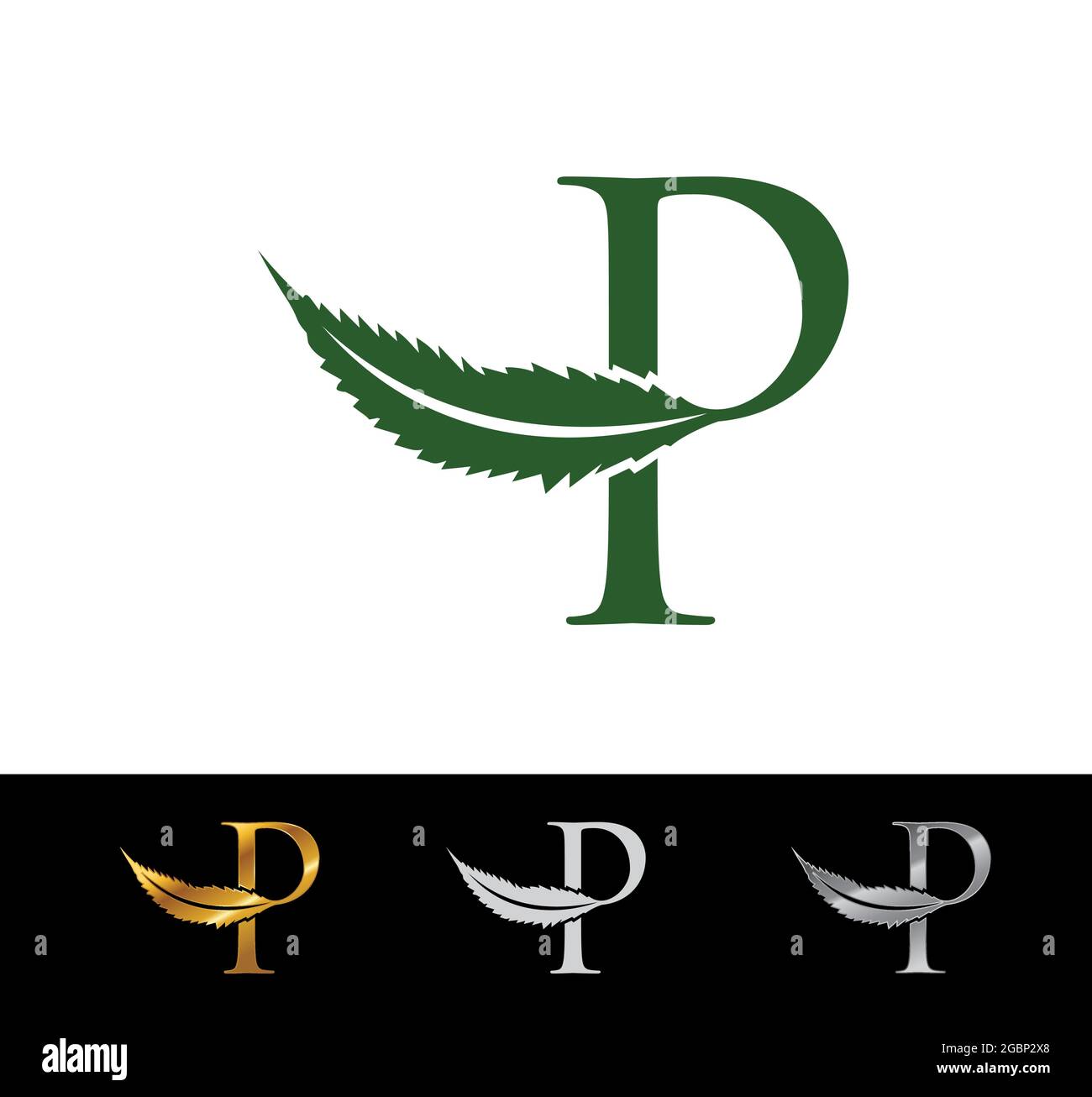 A vector Illustration of Cannabis Leaf Monogram Initial Letter P Stock ...