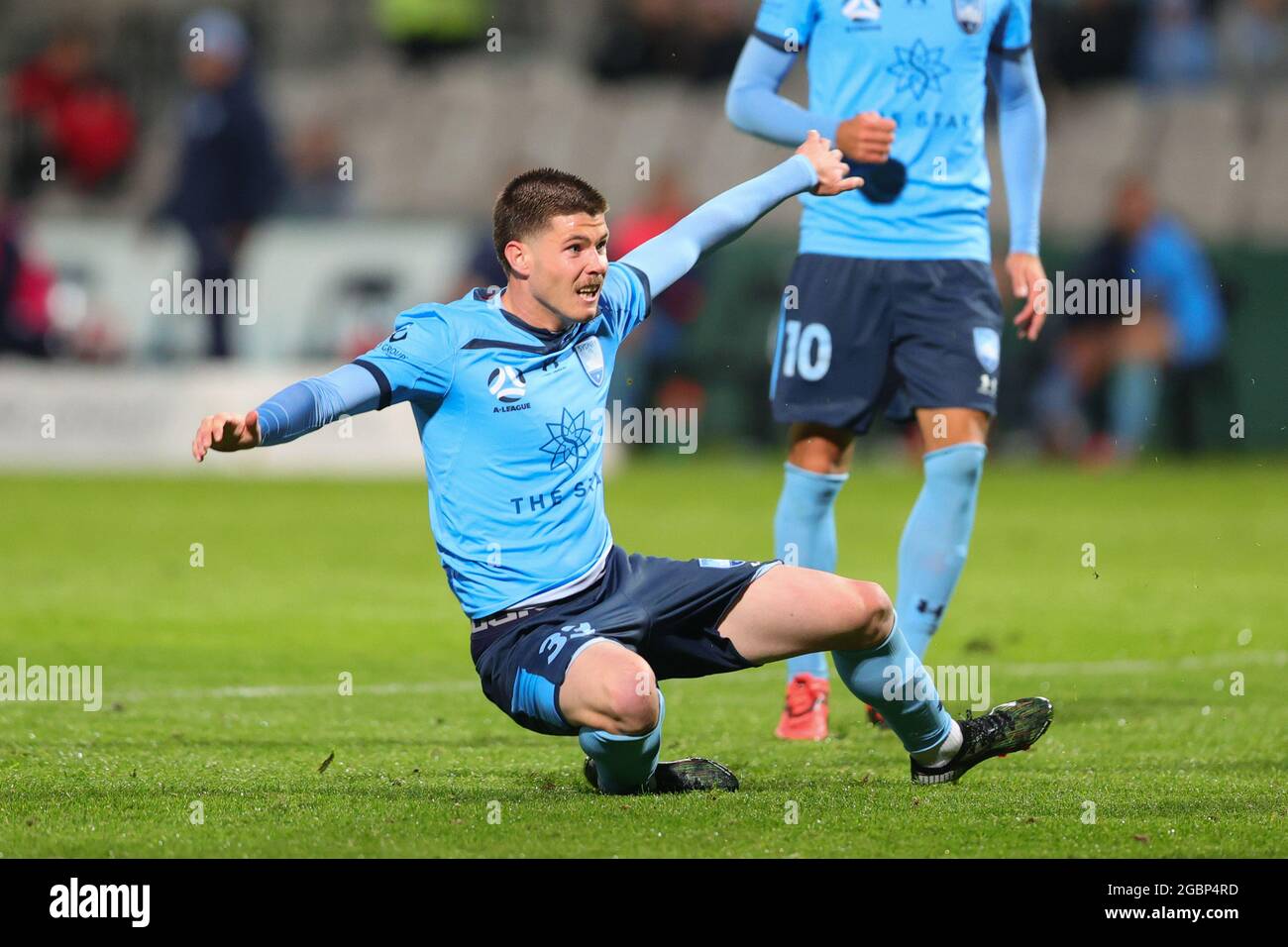 SYDNEY, AUSTRALIA - MAY 19: Pat Wood of Sydney FC shoots and falls ...