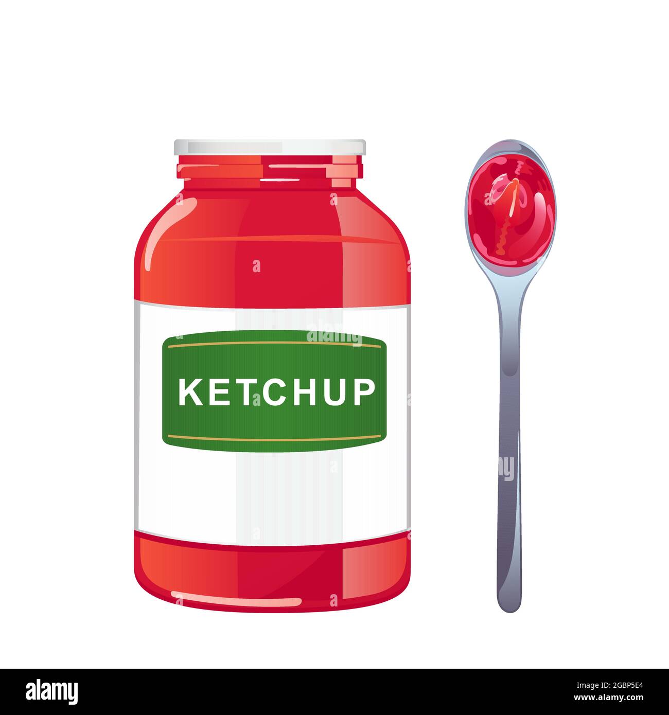 Tomato sauce jar with white lid with spoon. Red natural spicy condiment ...