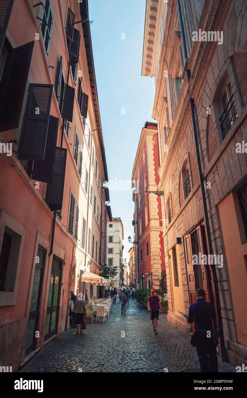 Rome, Italy - October 2019: Old classic buildings painted in pastel ...