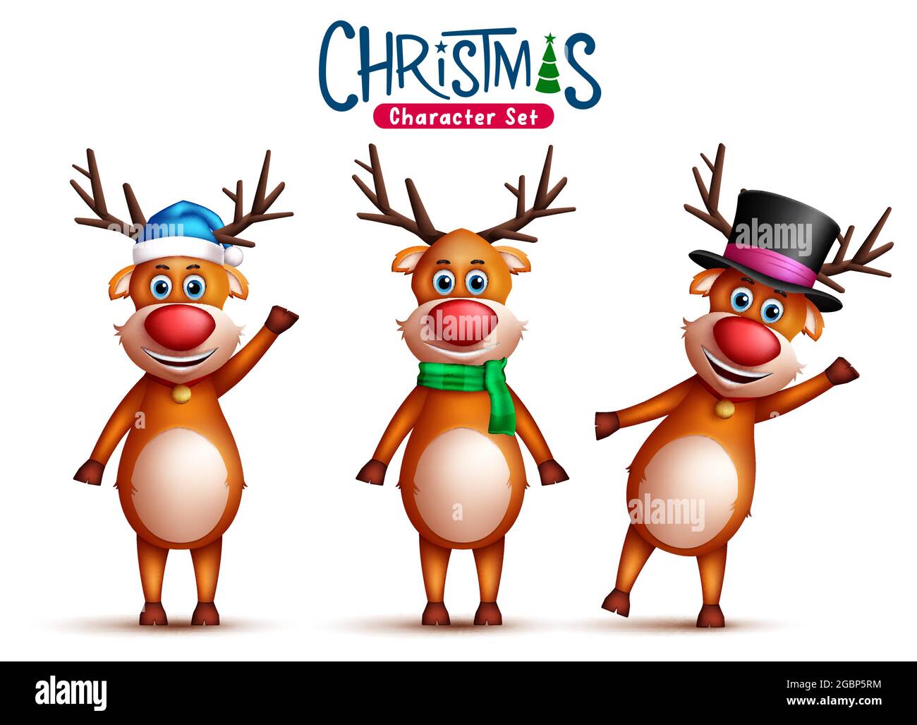 Reindeer christmas character vector set. 3d santa's reindeer characters ...