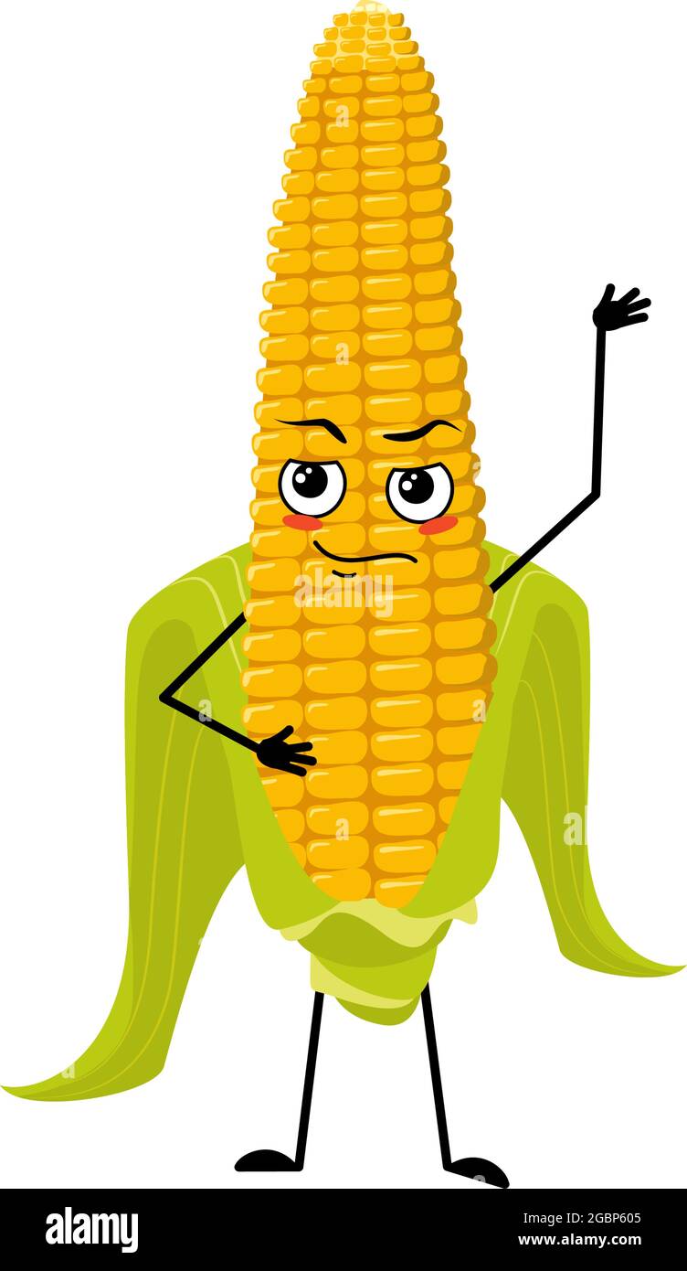 Cute corn cob character with emotions of a hero Stock Vector Image ...
