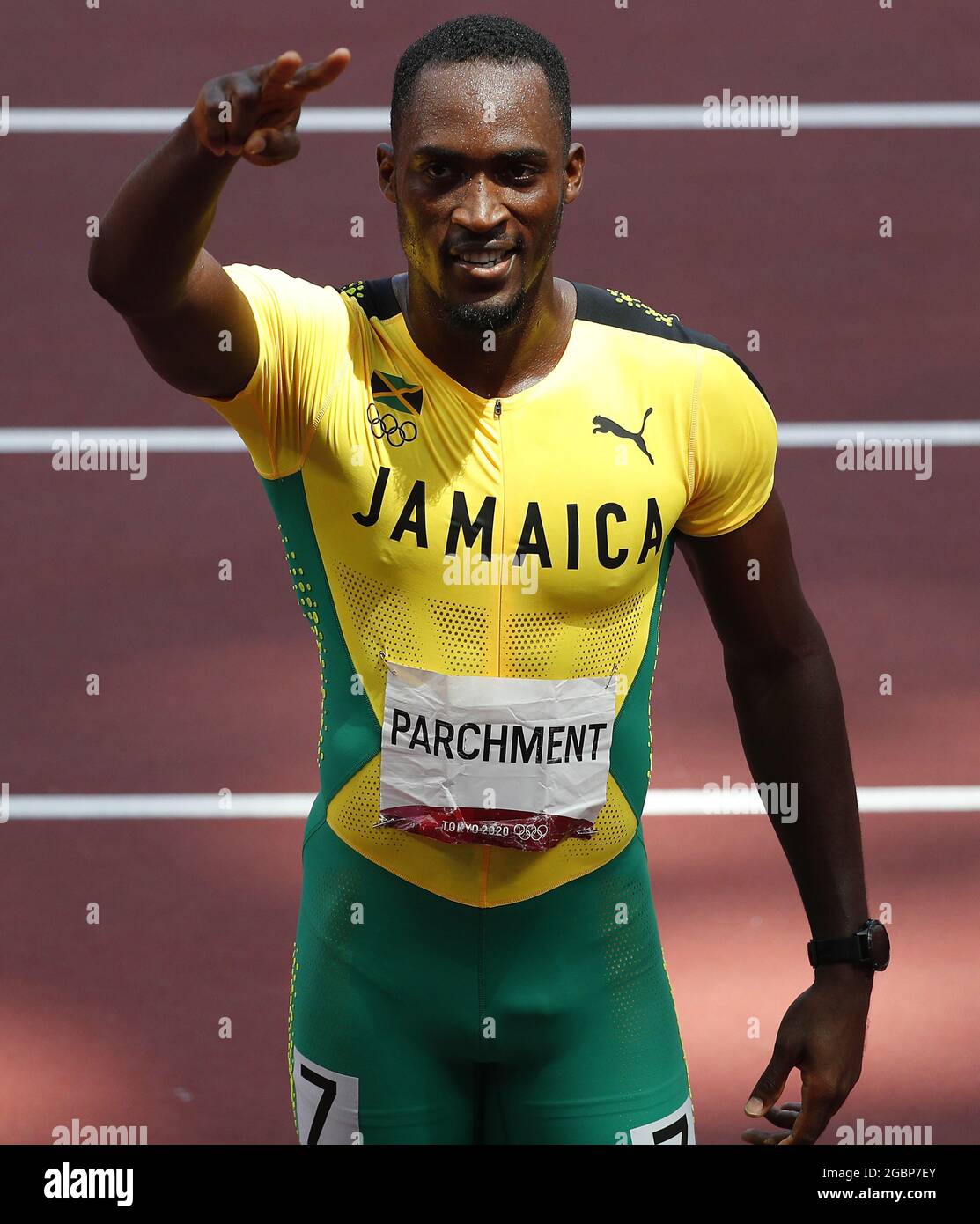 Tokyo, Japan. 05th Aug, 2021. Gold medalist Hansle Parchment of Jamaica ...