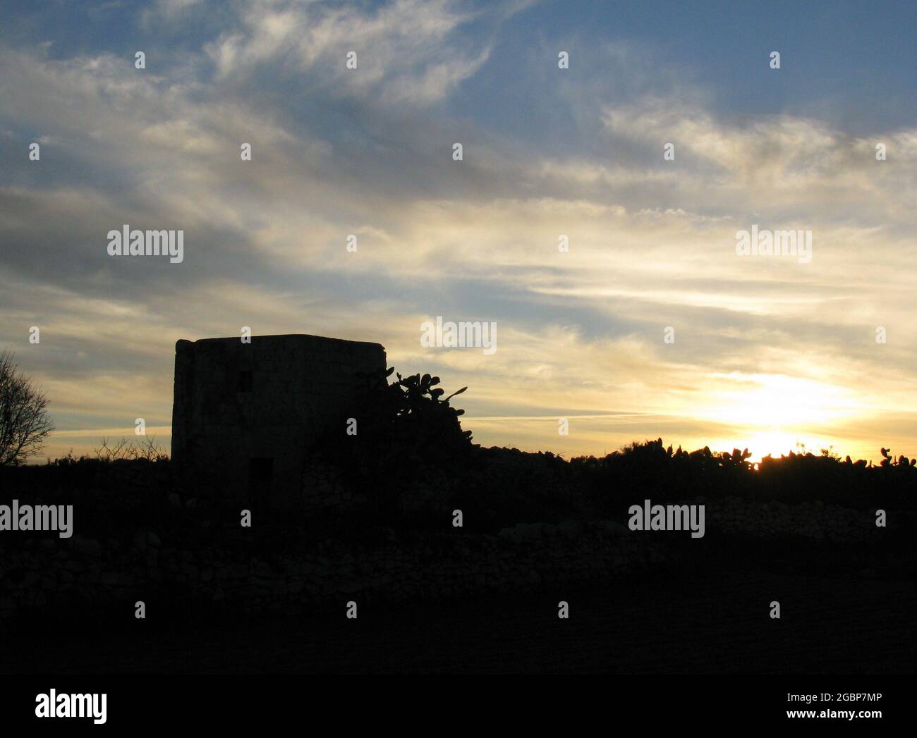 BIRZEBBUGA, MALTA - Jan 09, 2011: The Sunset in the rural countryside ...
