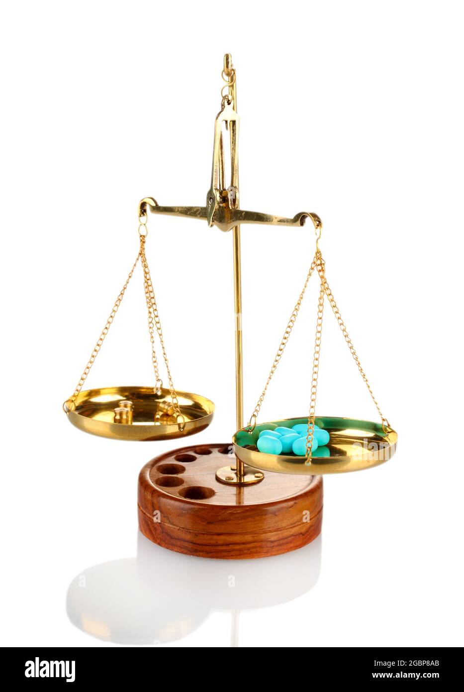 Classic scales with color pills isolated on white Stock Photo - Alamy