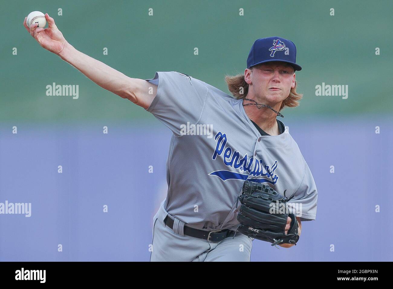 Biloxi, Mississippi, USA. 04th Aug, 2021. Pensacola Blue Wahoos pitcher ...