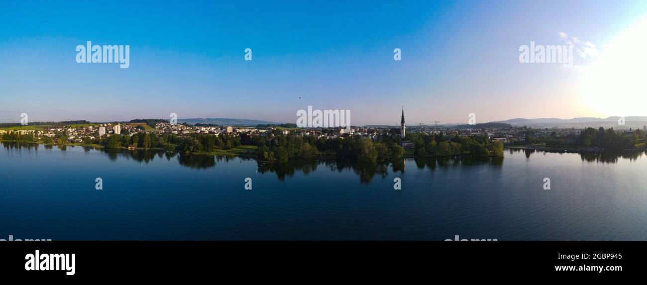 Panorama Cham, zug, Switzerland. View of lake with chruch Stock Photo ...