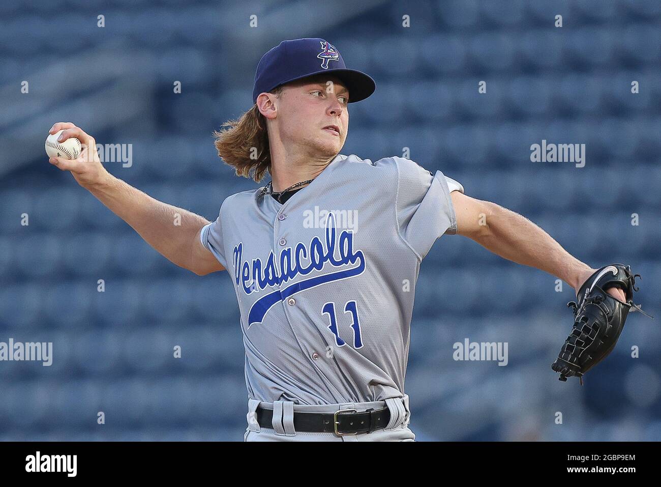 Biloxi, Mississippi, USA. 04th Aug, 2021. Pensacola Blue Wahoos pitcher ...