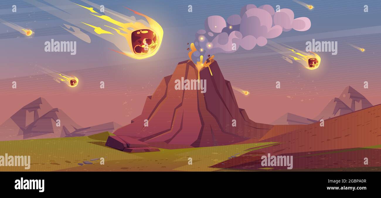 Jurassic period landscape with erupted volcano Stock Vector Image & Art ...