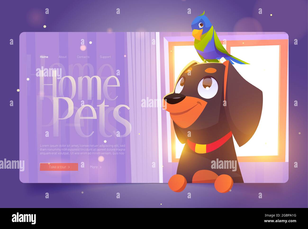 Home pets banner with cute dog and parrot Stock Vector Image & Art - Alamy