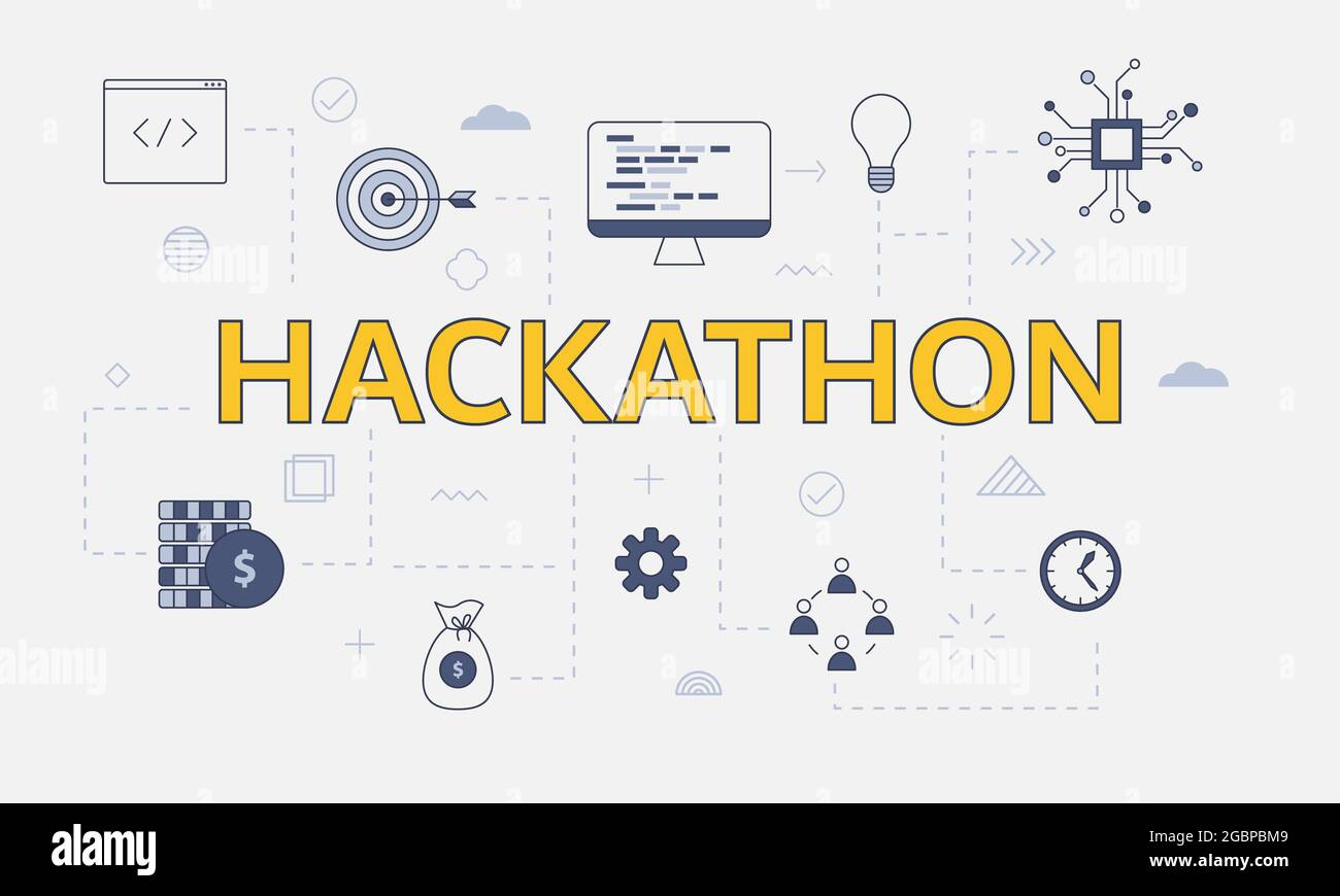 hackathon concept with icon set with big word or text on center vector illustration Stock Photo ...