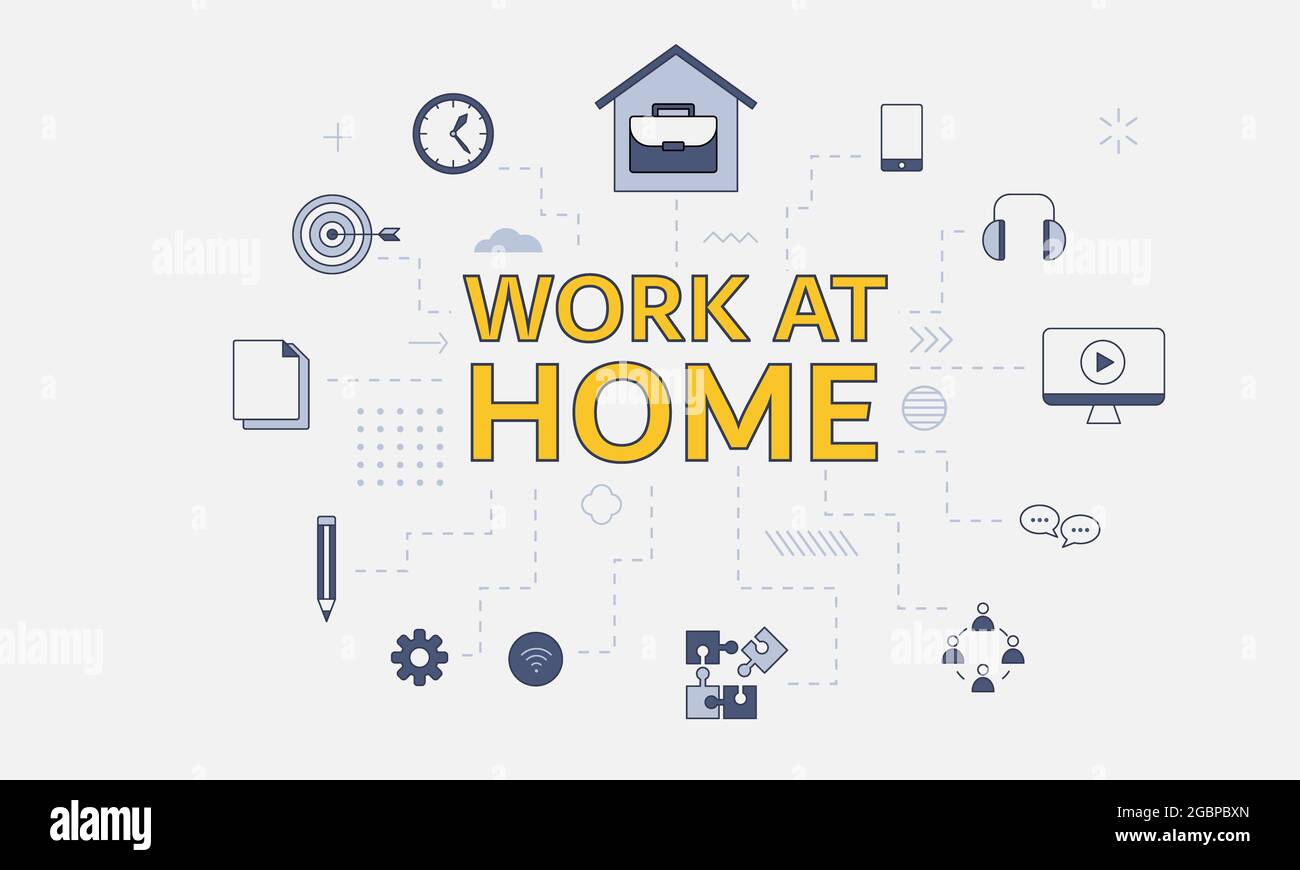 wfh work from home concept with icon set with big word or text on ...