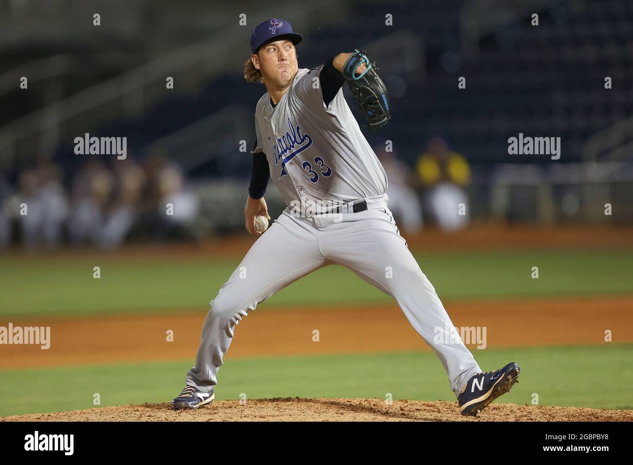 Aug 04, 2021: Pensacola Blue Wahoos pitcher Dylan Bice (33) pitches ...