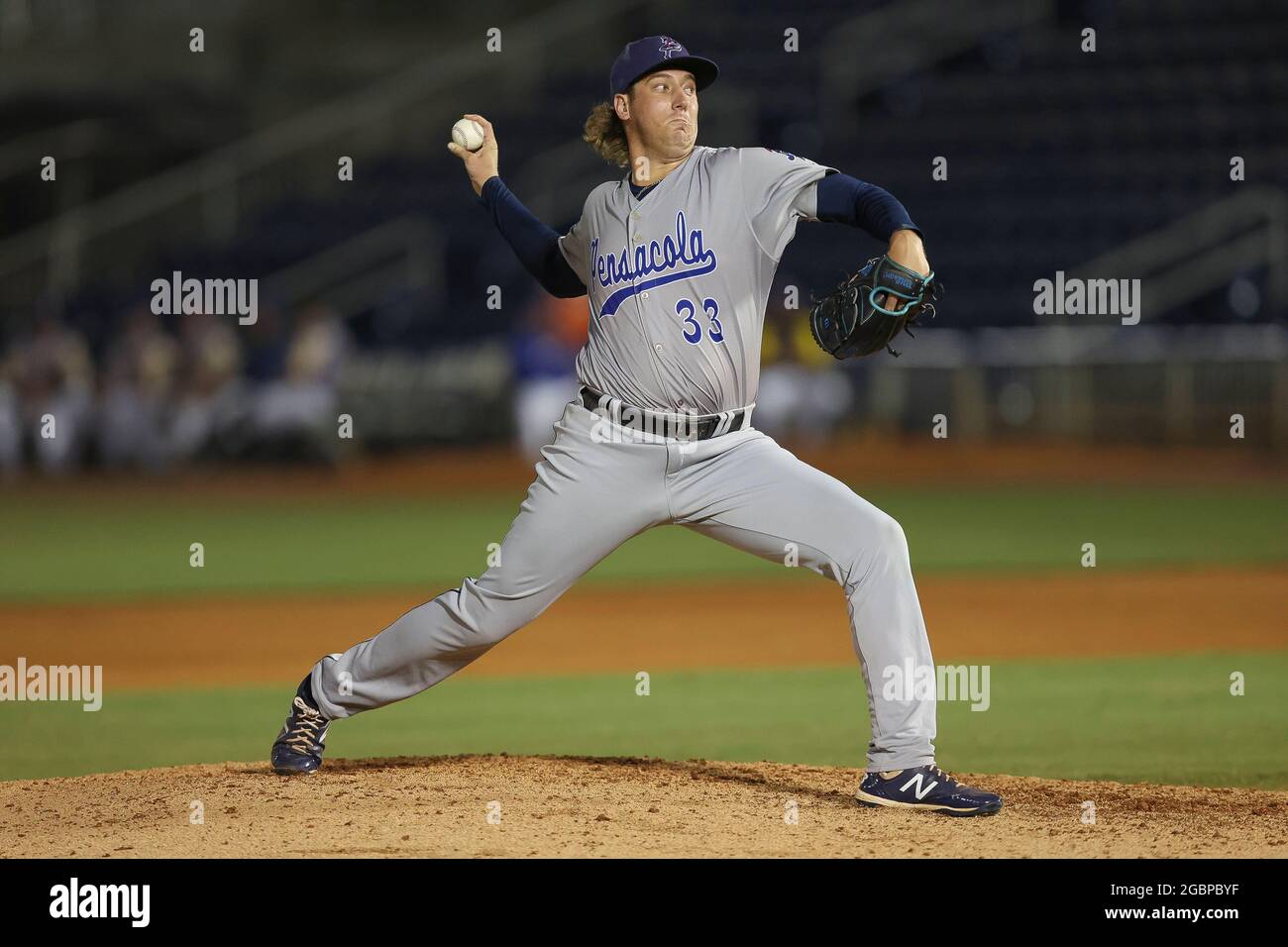 Aug 04, 2021: Pensacola Blue Wahoos pitcher Dylan Bice (33) pitches ...