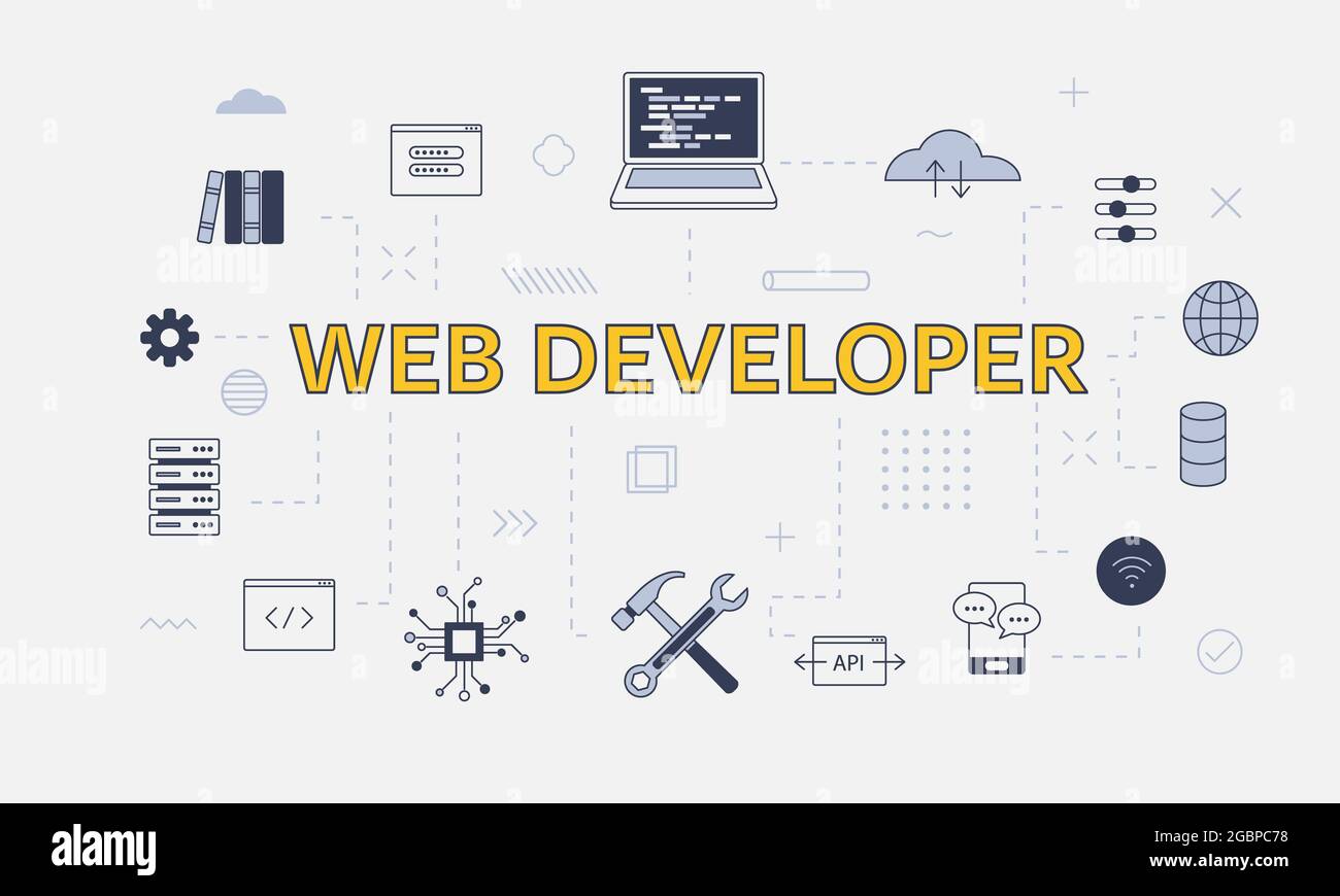 website development concept with icon set with big word or text on ...