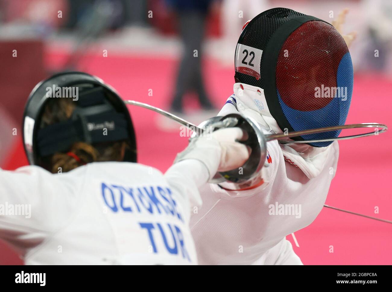05th Aug, 2021. Women's pentathlon fencing round South Korea's Kim Sun ...
