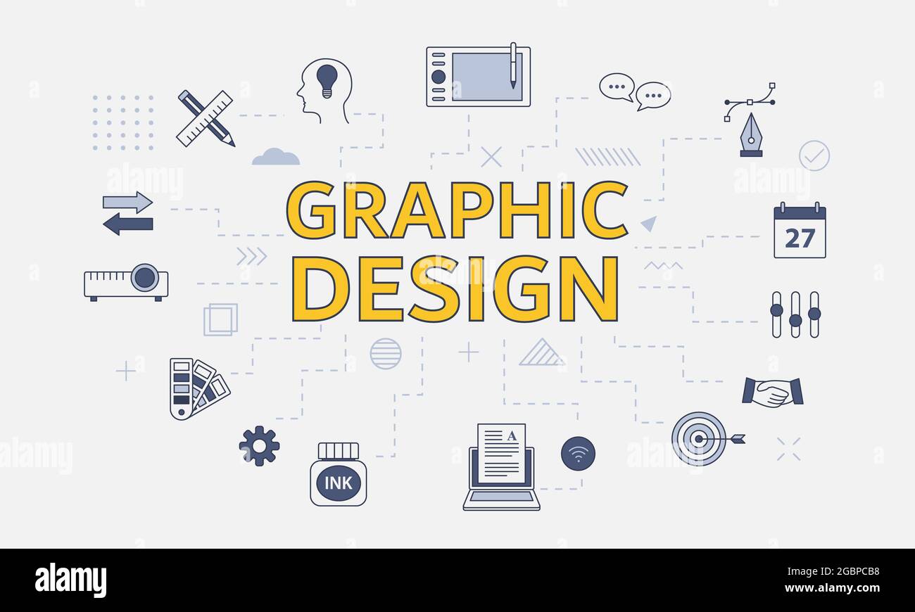 graphic designer concept with icon set with big word or text on center ...