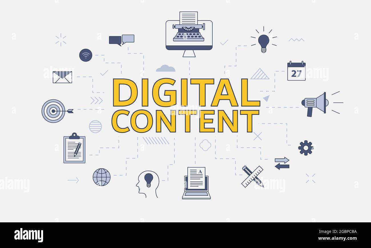 digital content concept with icon set with big word or text on center ...