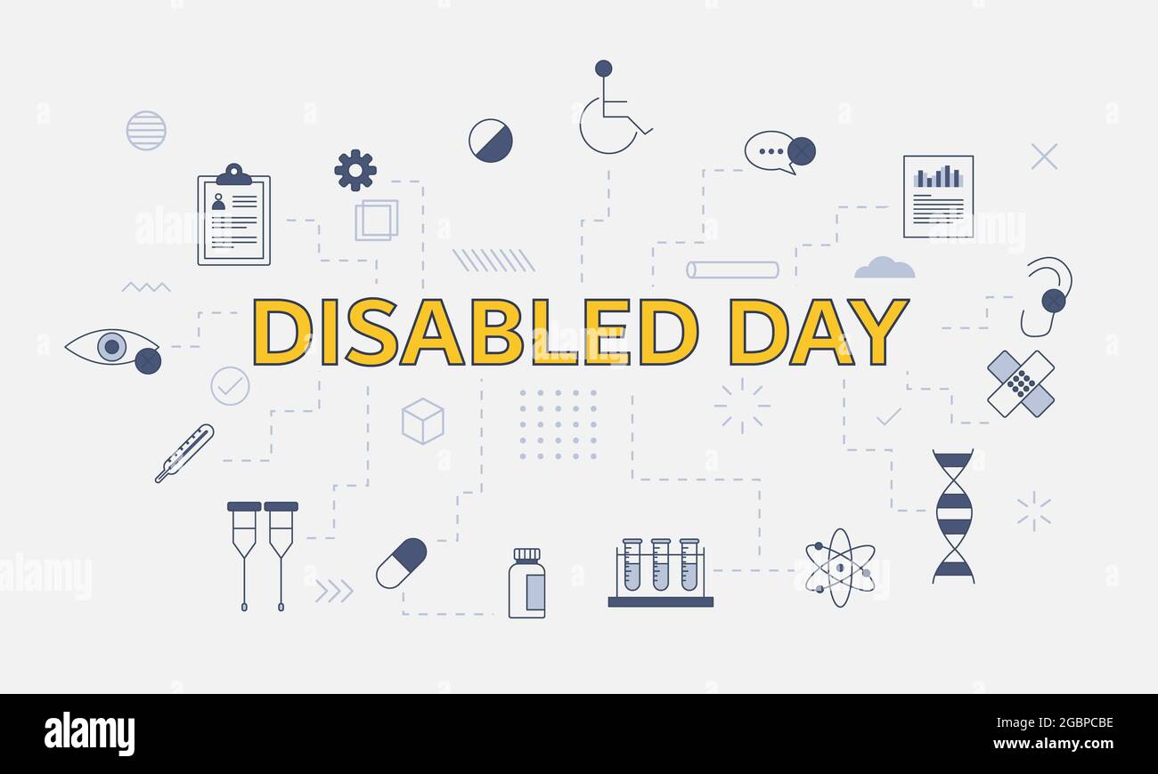 disabled day concept with icon set with big word or text on center ...