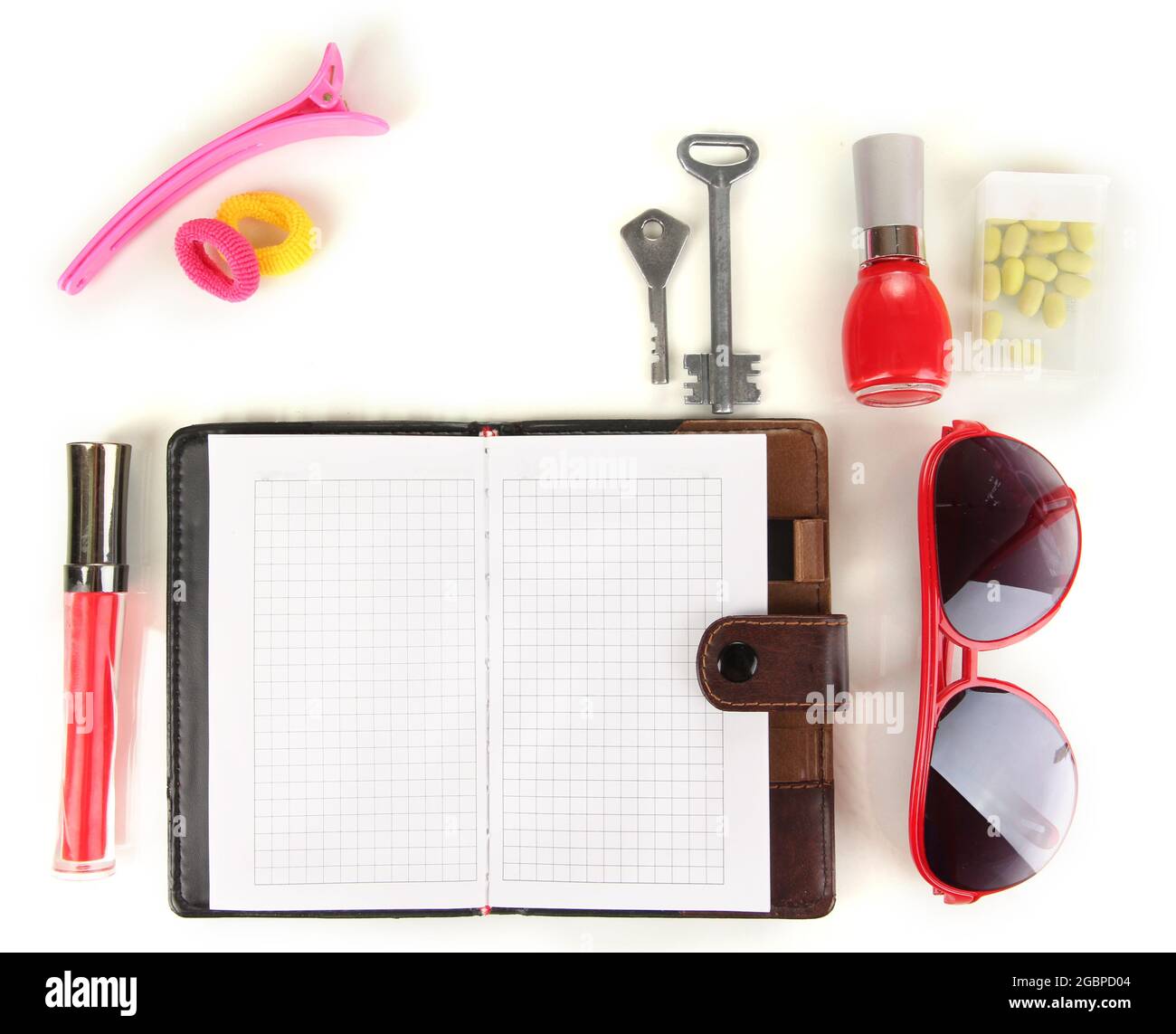 Items contained in the women's handbag isolated on white Stock Photo ...