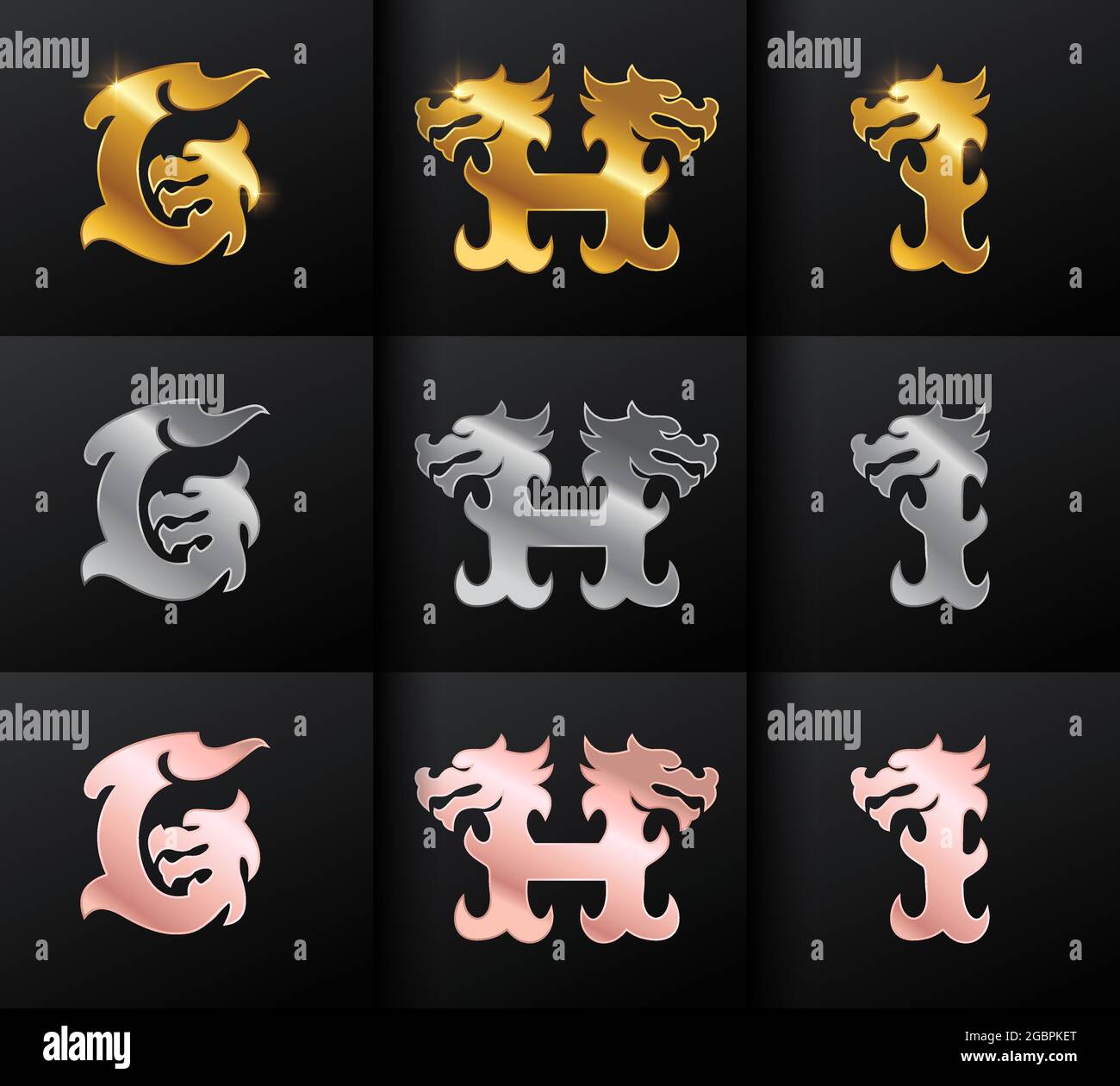 Luxury logo design collection. Golden emblems with Dragon initials for ...
