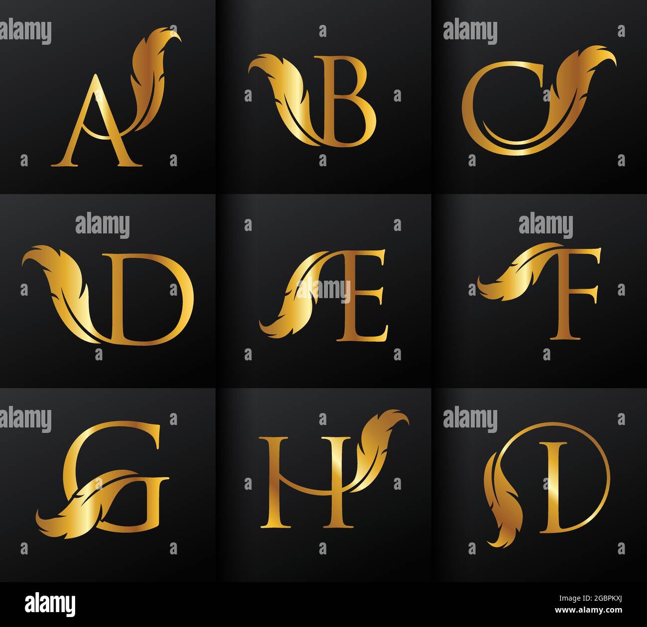 Luxury logo design collection. Golden emblems with Feather Typeface ...