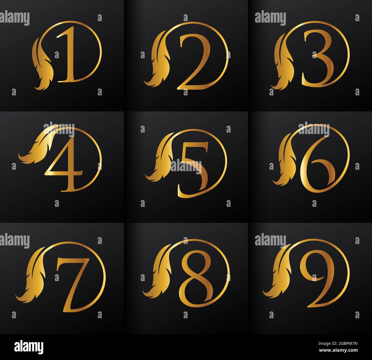 Luxury logo design collection. Golden emblems with Feather Monogram ...