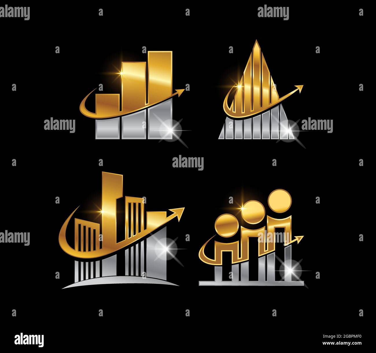 A vector Illustration set of Golden and Silver Growth Bar Sign in black ...