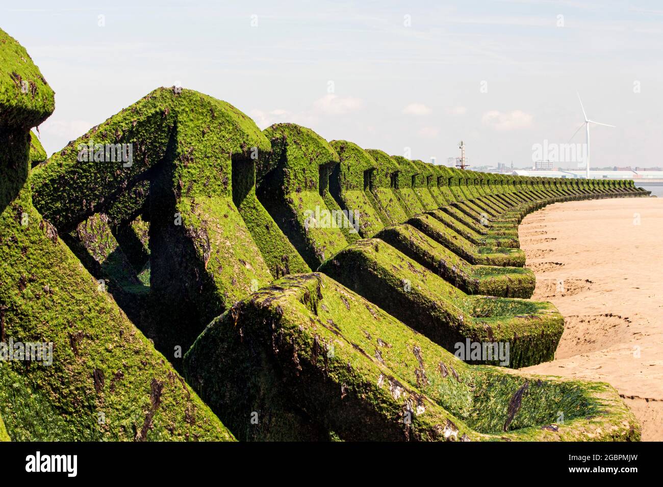 These tidal breakers are located at the front of the River Mersey ...