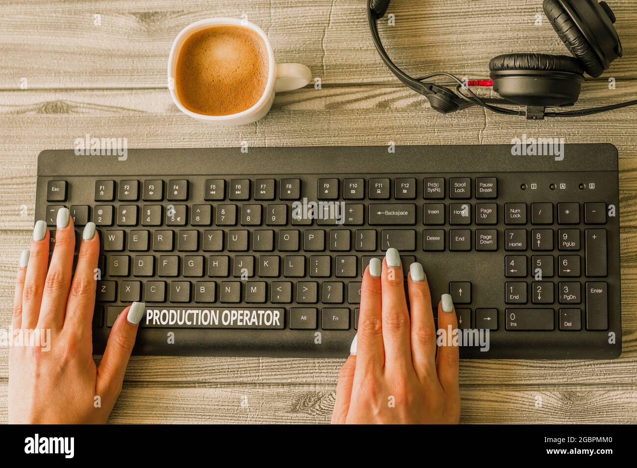 Handwriting text Production Operator. Business concept control ...