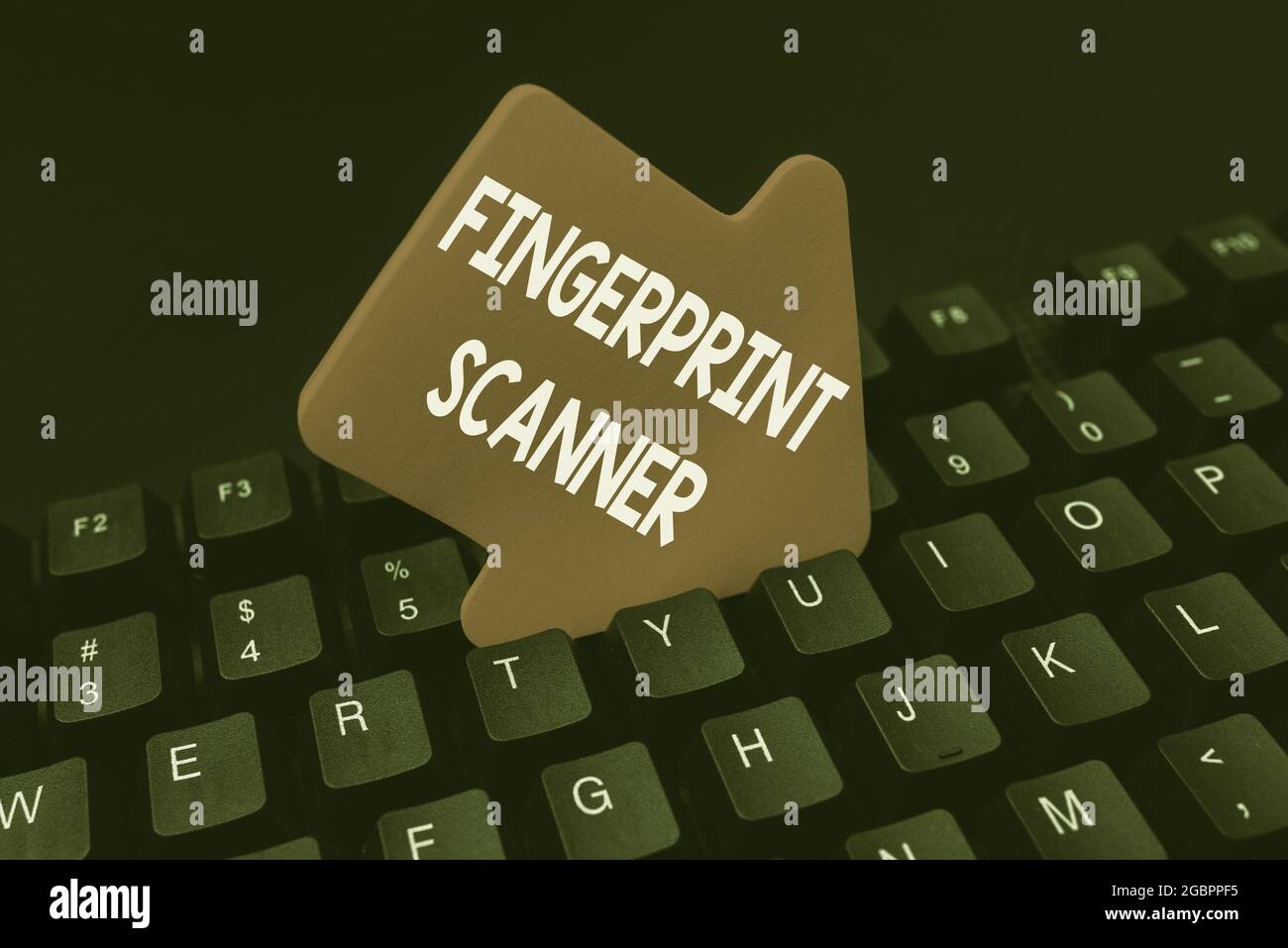 Text caption presenting Fingerprint Scanner. Word Written on Use ...