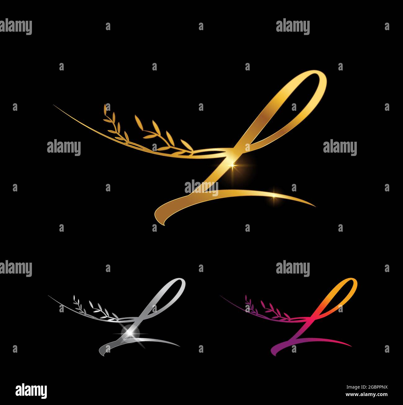 A set Illustration of Golden Letter L Monogram Initial Sign Stock ...