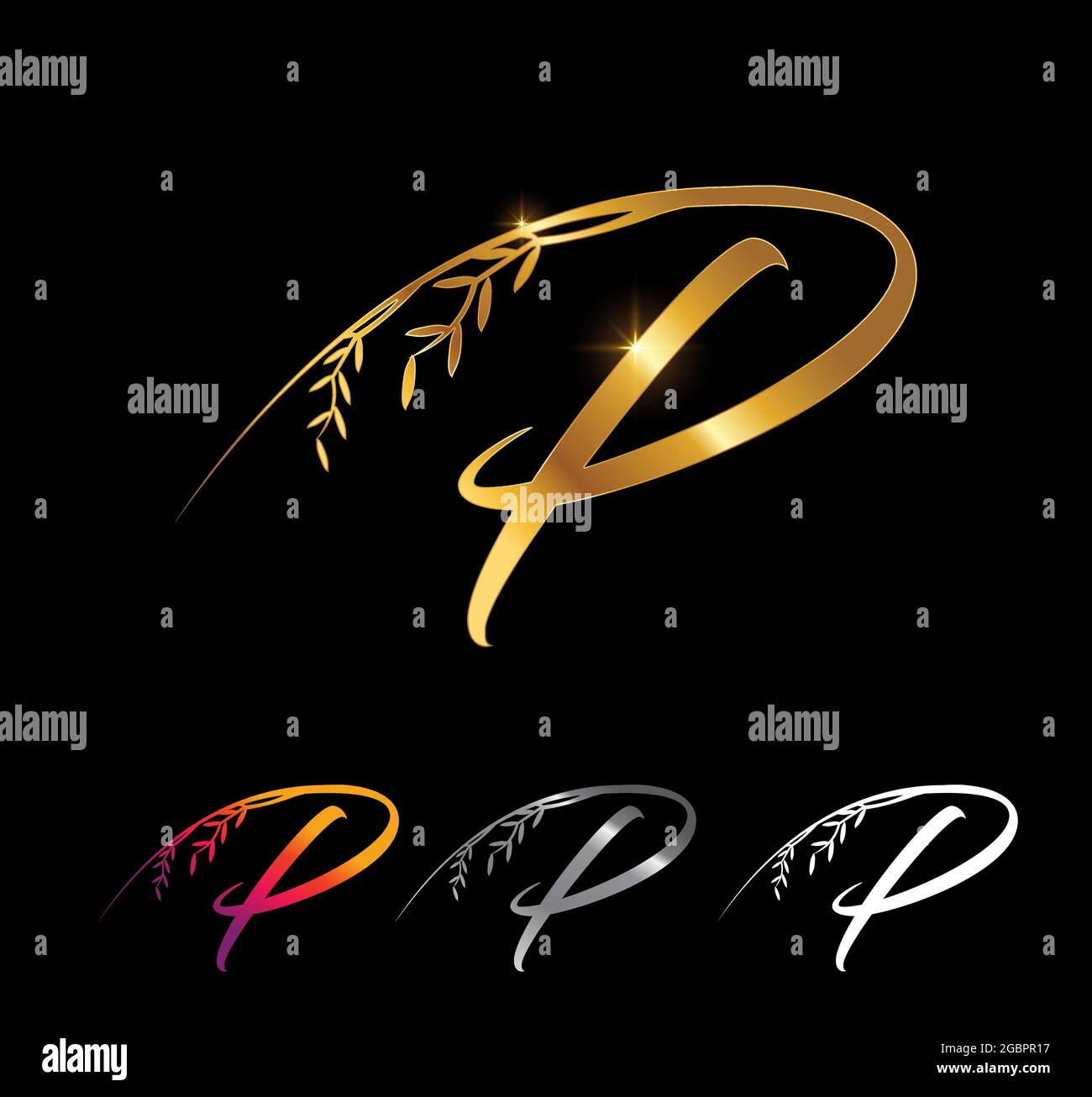 A Vector Illustration set of Golden Letter P Monogram Initial Sign ...