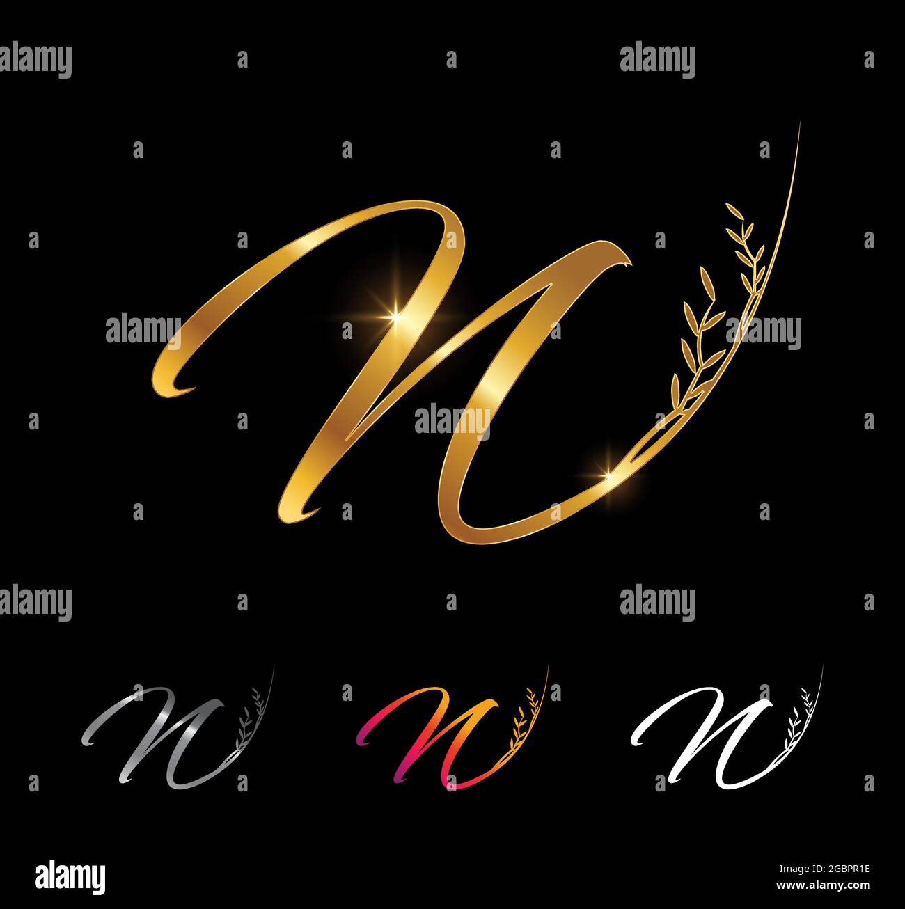 A Vector Set Illustration of Golden Letter N Monogram Initial Sign ...