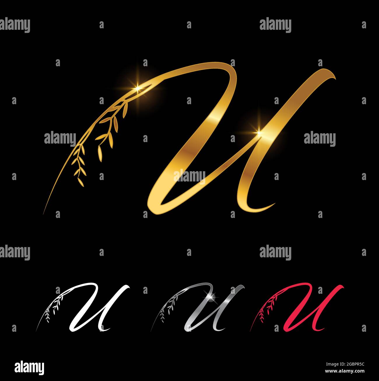 A Vector Illustration set of Golden Letter U Monogram Initial Sign ...