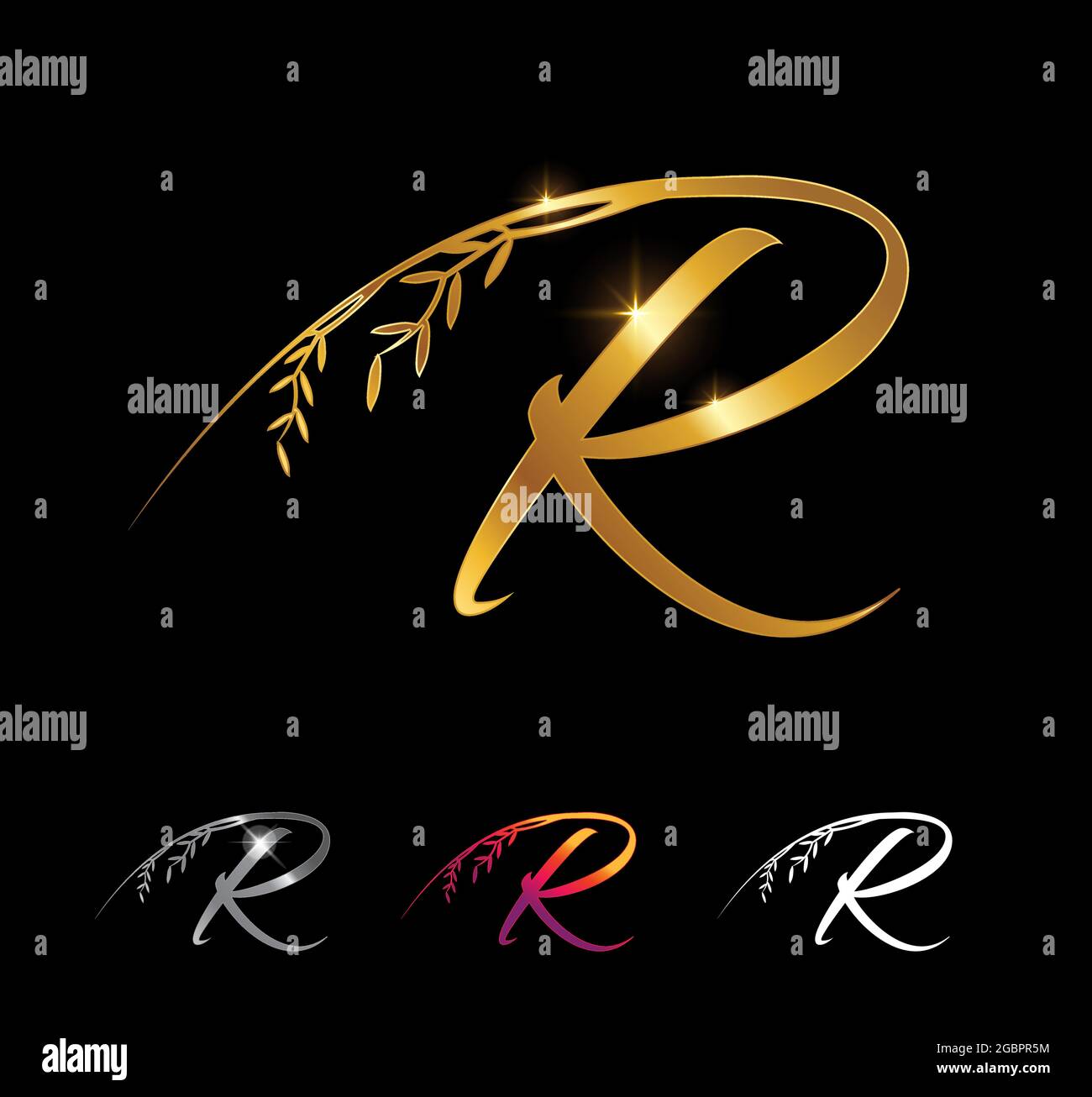 A vector Illustration set of Golden Letter R Monogram Initial Sign ...