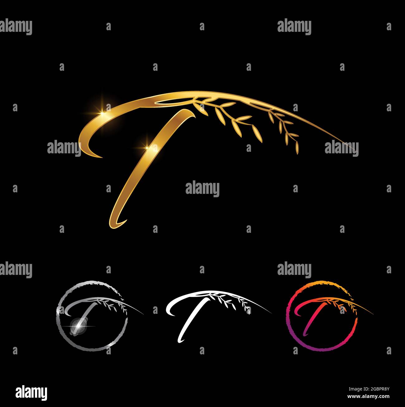A Vector Illustration set of Golden Letter T Monogram Initial Sign ...