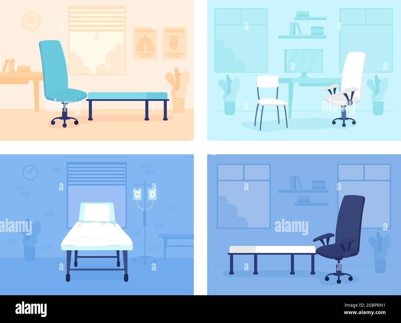 Doctor office room flat color vector illustrations set Stock Vector ...