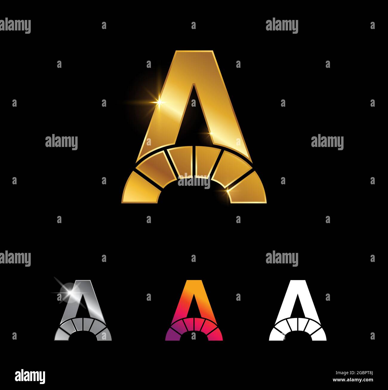 A Vector Illustration set of Golden Spark Letter A Monogram Stock ...