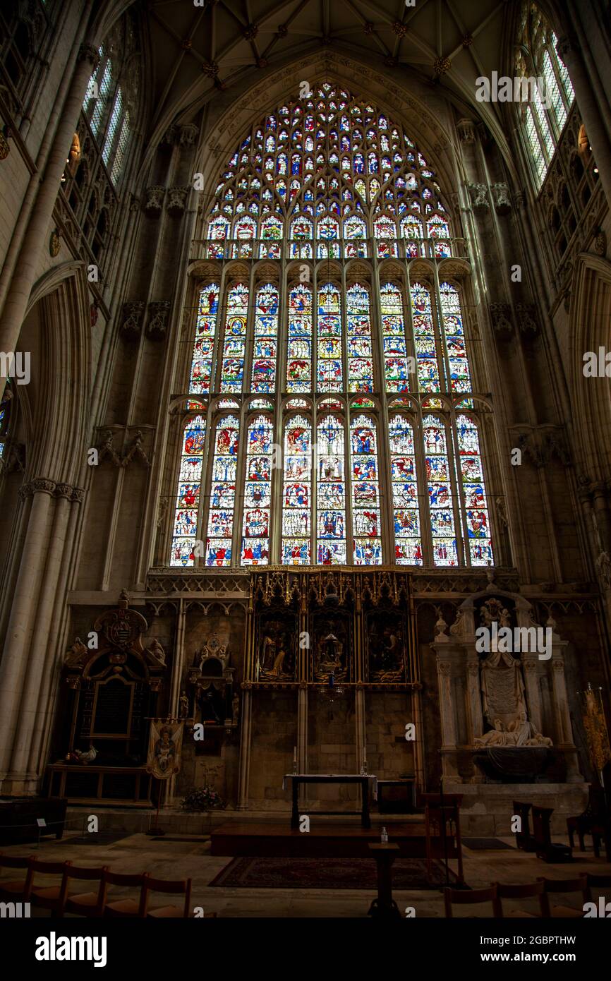 Great East Window in Lady Chapel at York Minster, York - UK Stock Photo ...