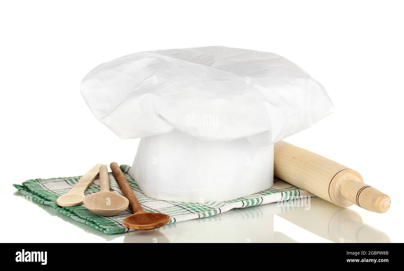 Chef's hat with spoons and battledore isolated on white Stock Photo - Alamy