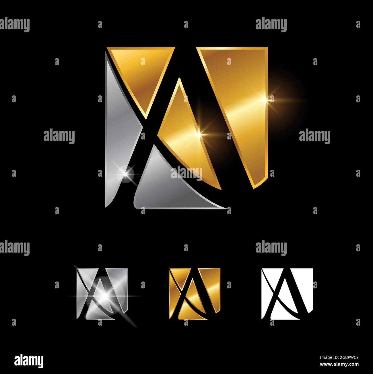 A Vector ILlustration set of Golden and Silver Monogram Letter A Sign ...