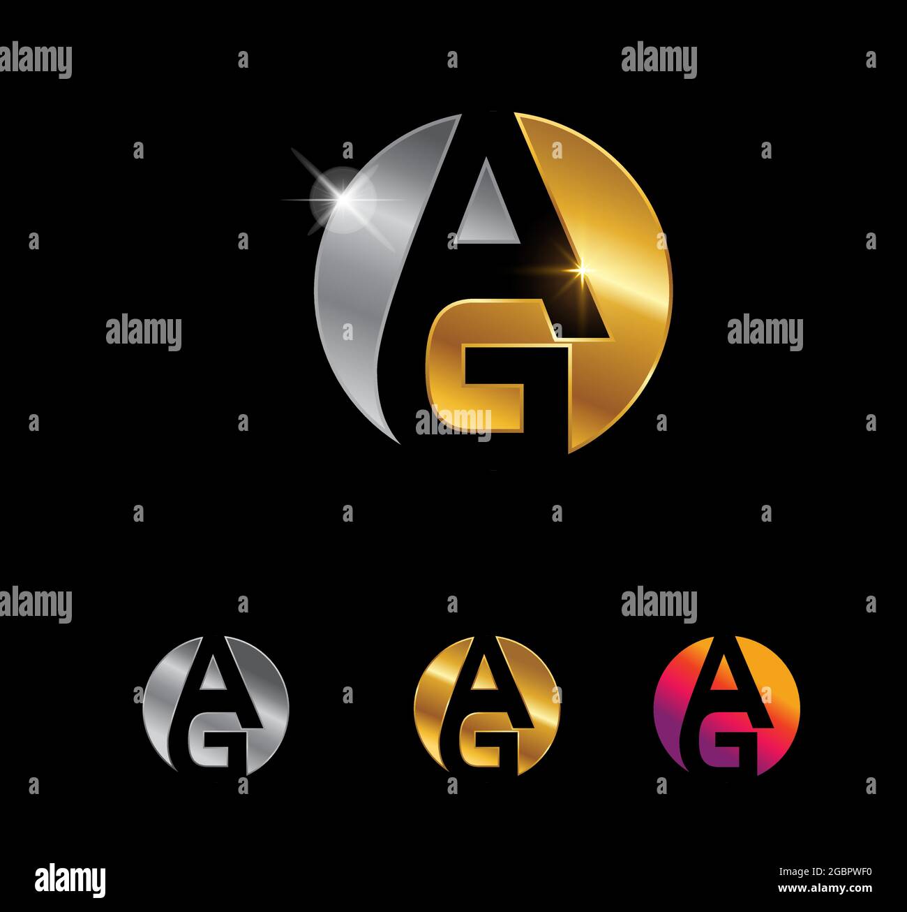 A vector Illustration of Golden and silver Monogram Letter AG Sign ...