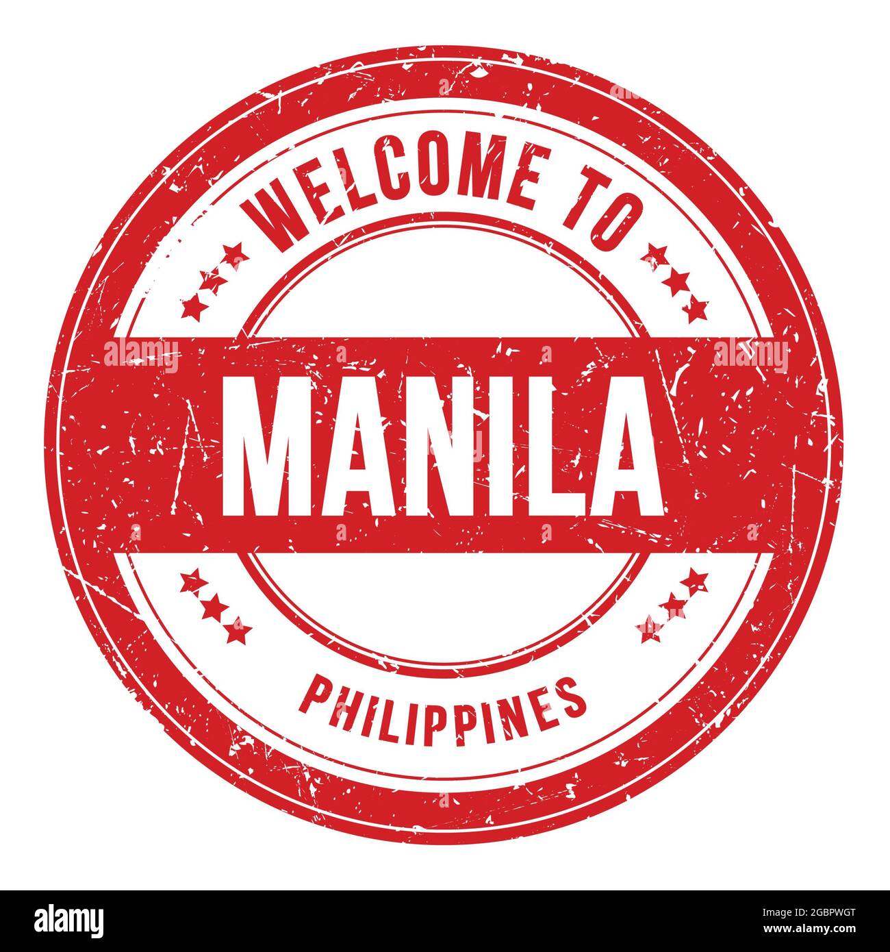 WELCOME TO MANILA - PHILIPPINES, words written on red round coin stamp ...
